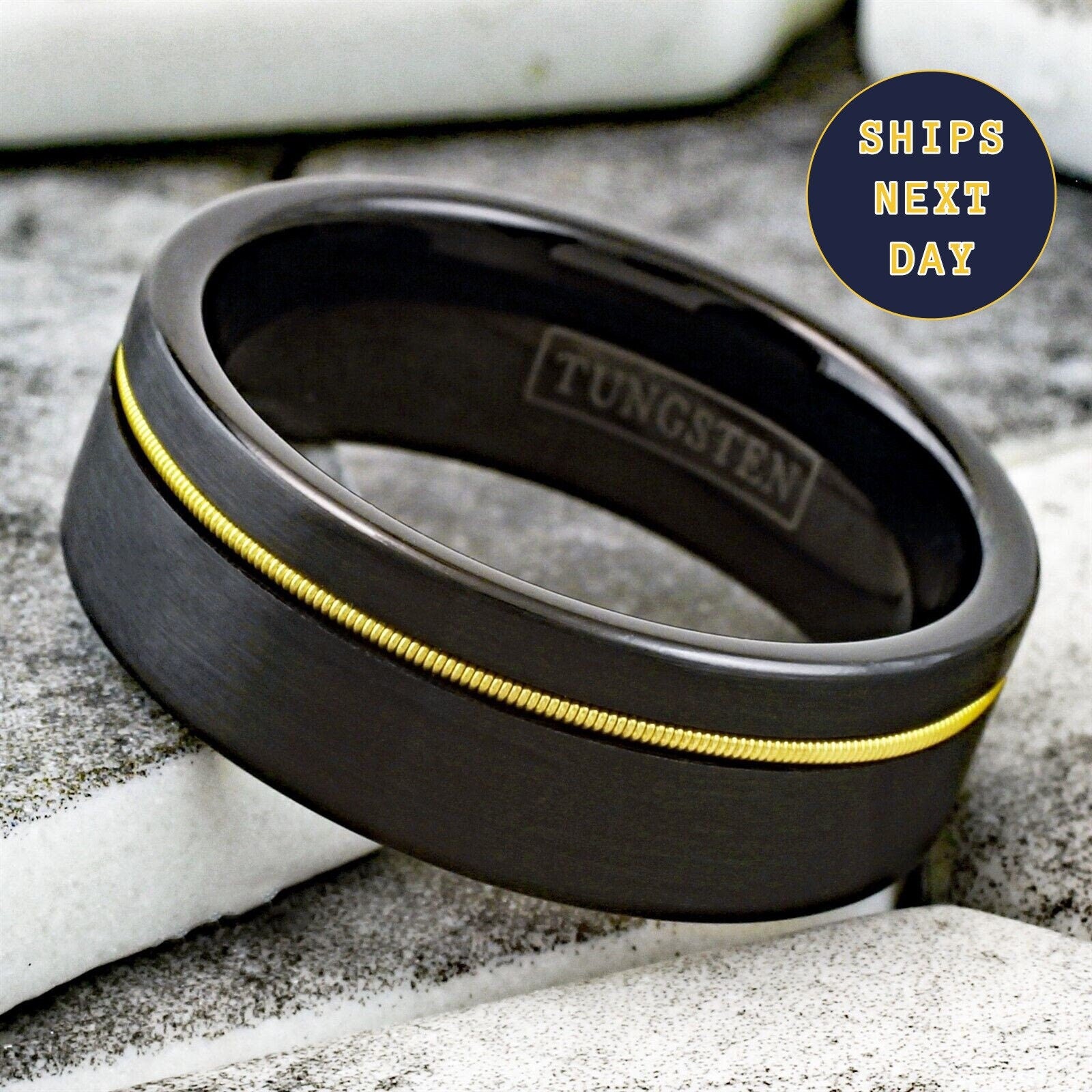 Black Guitar String Wedding Ring – The Bold Ring Company